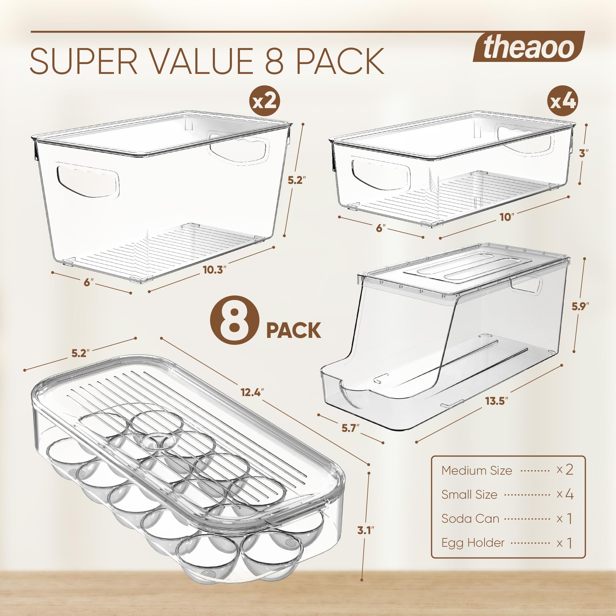 Refrigerator Organizer Bins-10 Pack Fridge Organizers and Storage Clear with Lids Stackable Storage Bins Plastic Clear Containers for Organizing for Kitchen Cabinet Pantry Bins