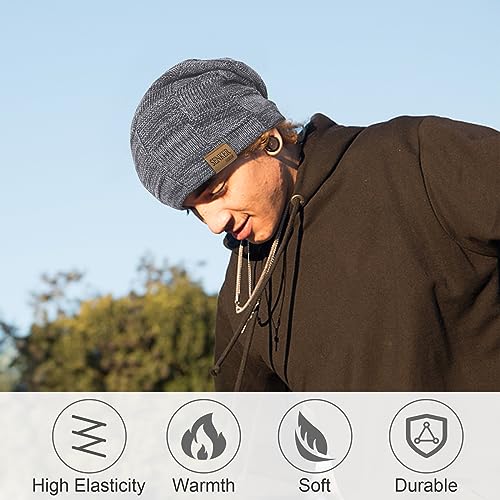 Senker Fashion Beanie Hat and Touchscreen Gloves Set (F-Grey, Large)