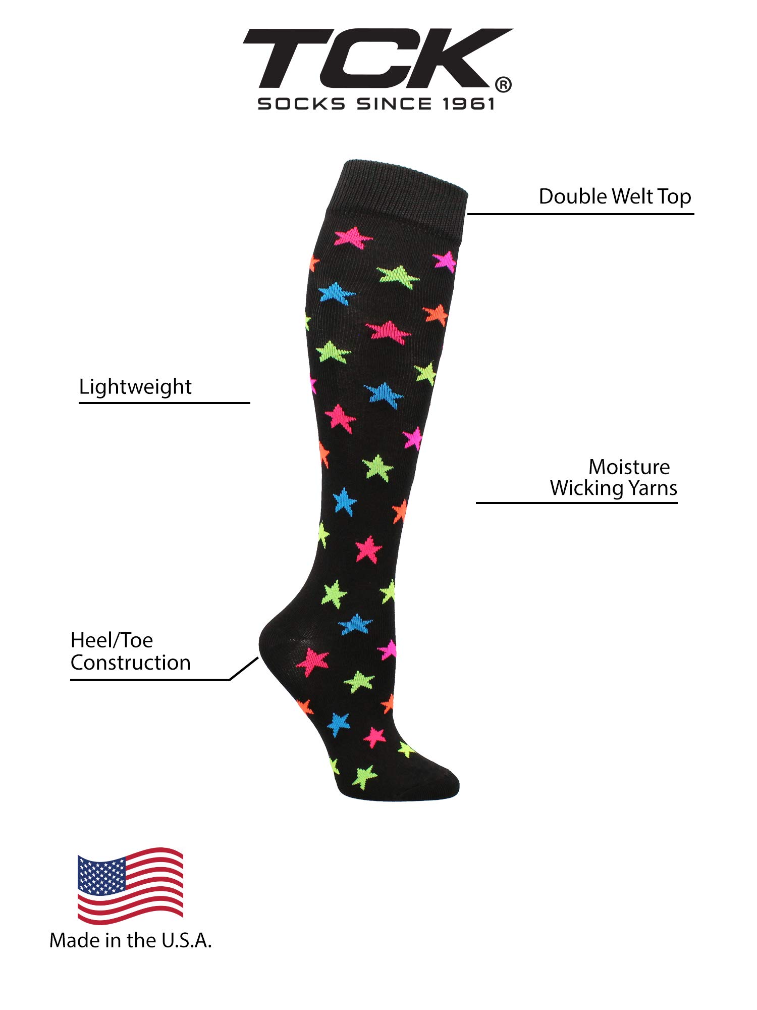 TCK Krazisox Multi-Color Stars (Black, Small)
