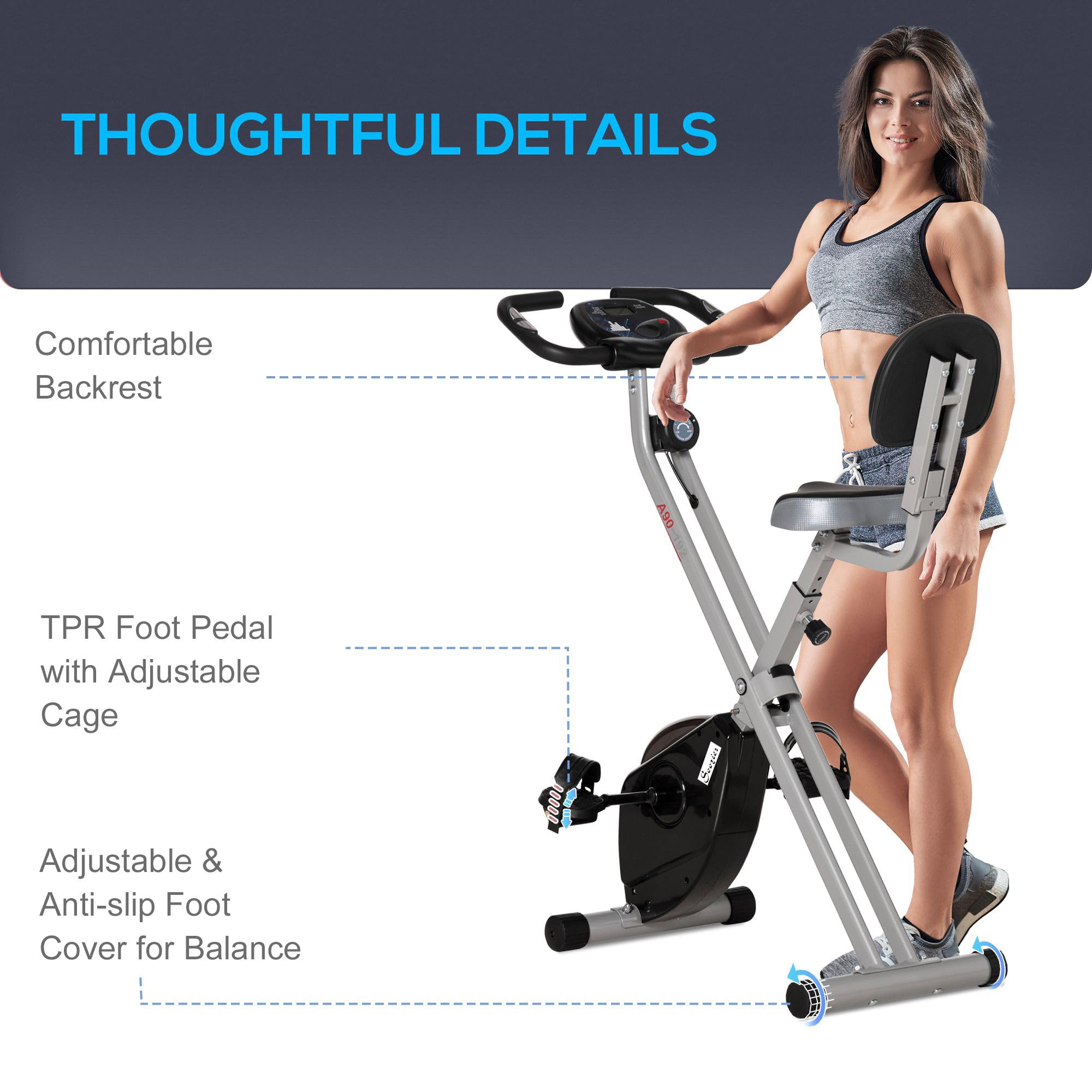 Soozier Foldable Upright Training Exercise Bike Indoor Stationary X Bike with 8 Levels of Magnetic Resistance for Aerobic Exercise, Grey