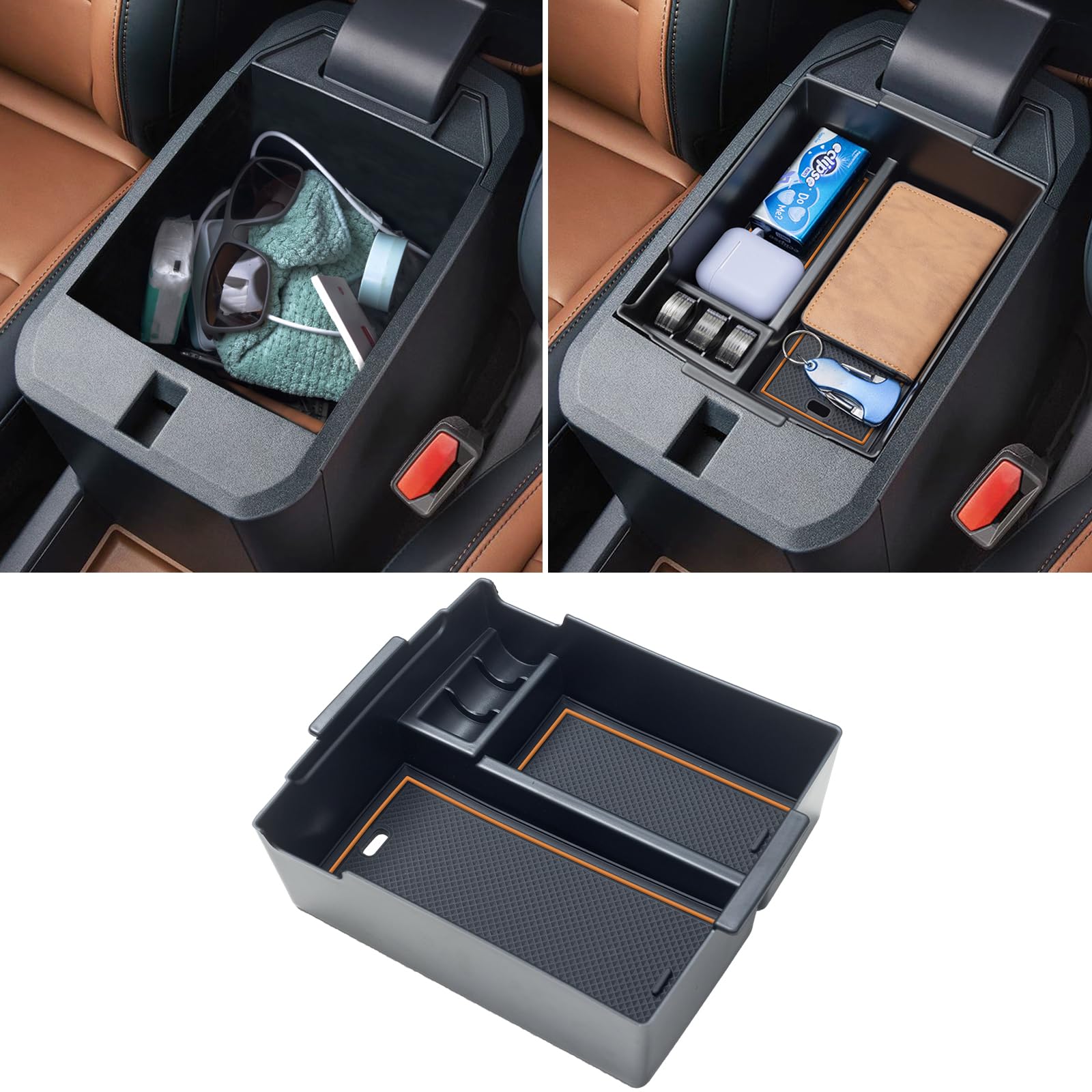 TOPINSTALL Orange Organizer Compatible with 2022 2023 2024 Maverick Accessories, XL XLT Lariat Pickup Truck Center Console Storage Box Box Coin Container