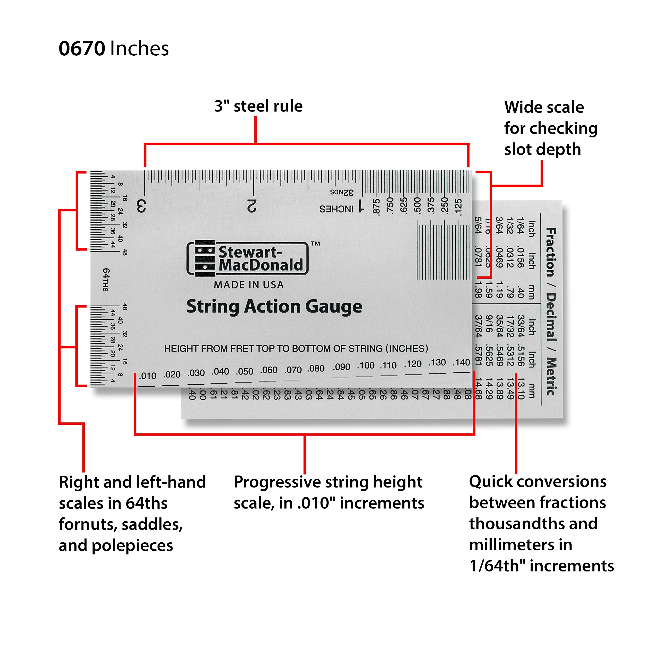 StewMac String Action Gauge And Ruler, Inches, Stainless Steel - Designed by StewMac, The Original measuring tool for acoustic and electric guitar, and bass setup