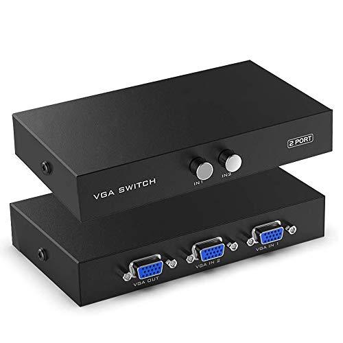 VGA Switch 2 in 1 Out, TAIPOXUN VGA Switch Box 2 Port VGA Switch Press Button Two Way VGA Vedio Switch for TV Moniter Sharing or Switching(Not Support DDC, DDC2,DDC2B Moniter),2PC Share a VGA Display