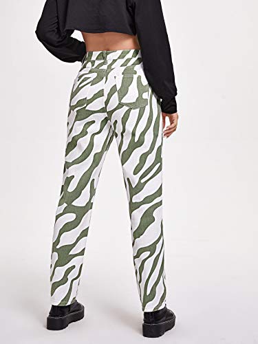 WDIRARA Women's Zebra Print High Waisted Button Jeans Casual Denim Pants Multicolored S