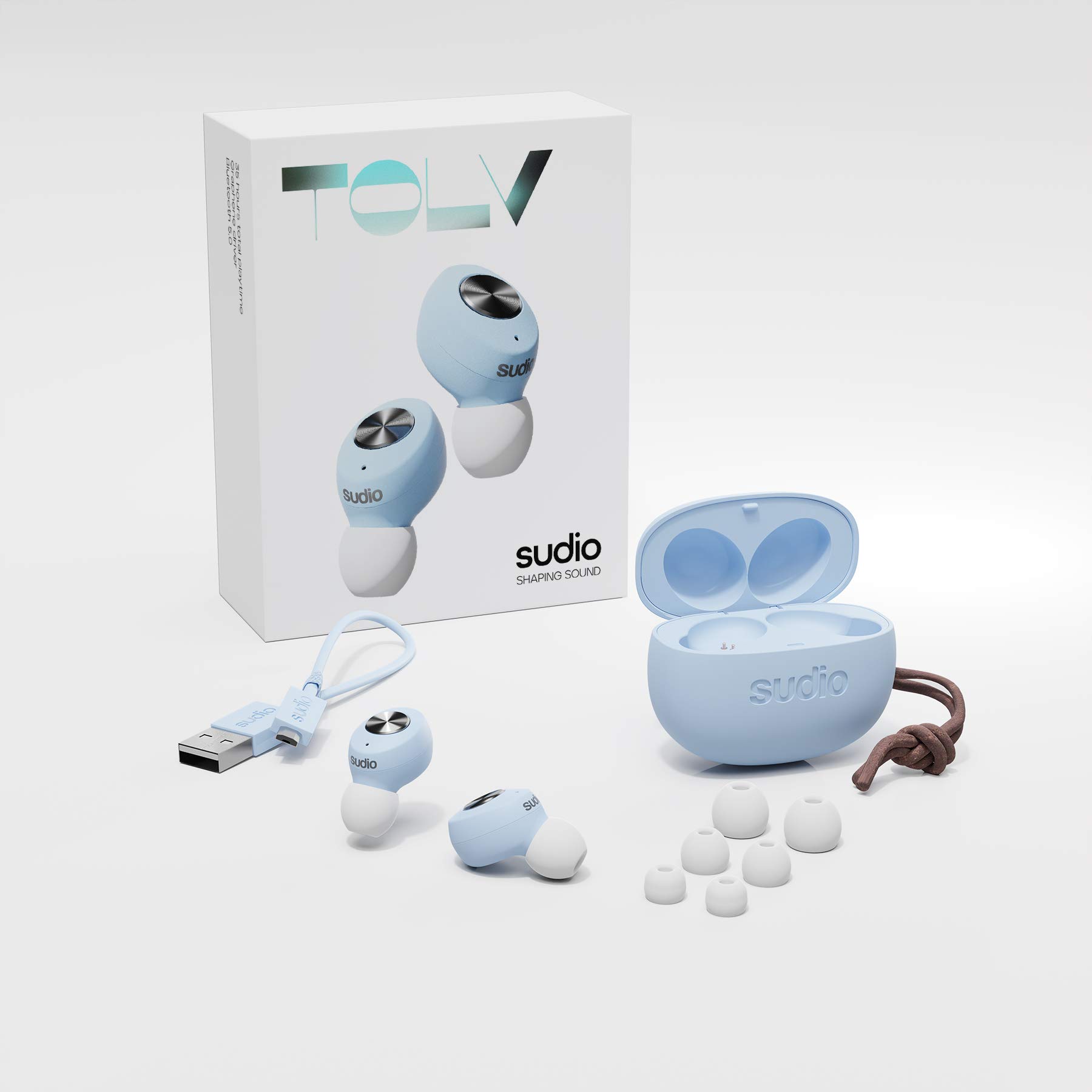 Sudio Tolv True Wireless Earbuds - Auto Pairing, Compact Charging Case, 35h Play Time, iOS, Android (Pastel Blue)