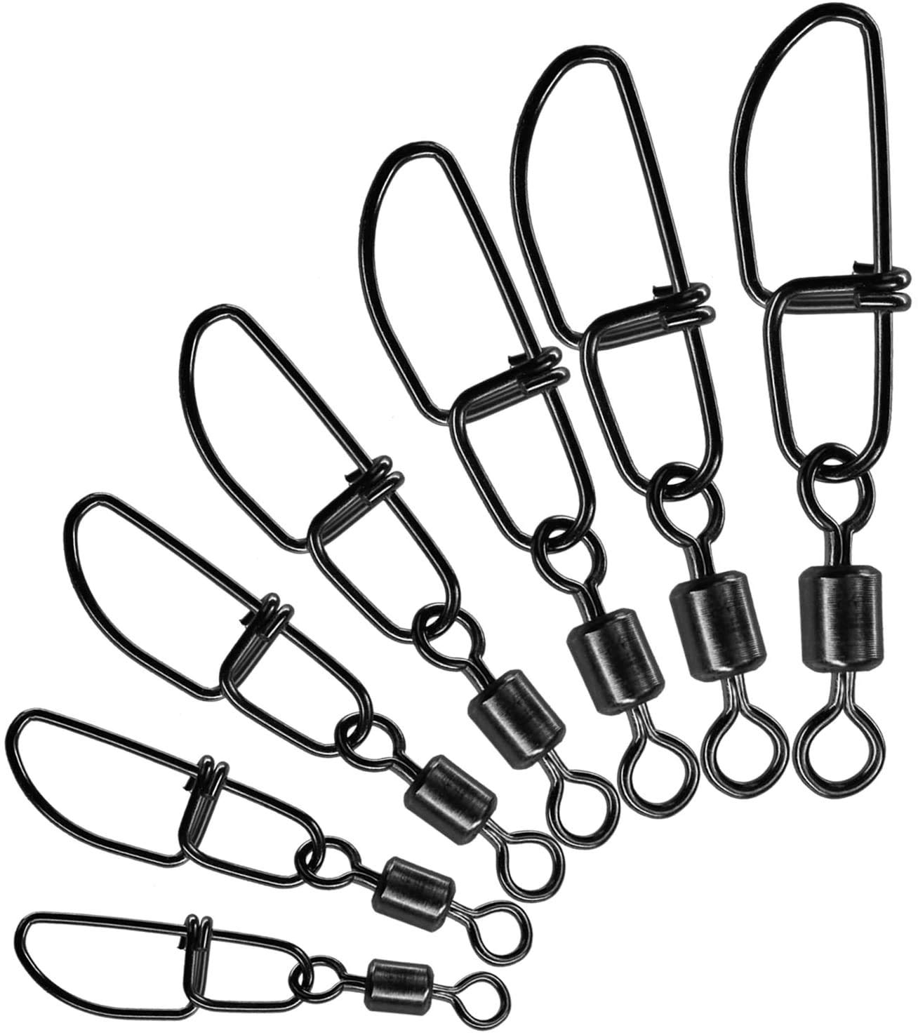 Yonihawk 50 Pack Fishing Swivels Fishing Tackle Assortment with Rolling Barrel Snaps Strong Strength Stainless Steel Duo Lock Snaps (2#)
