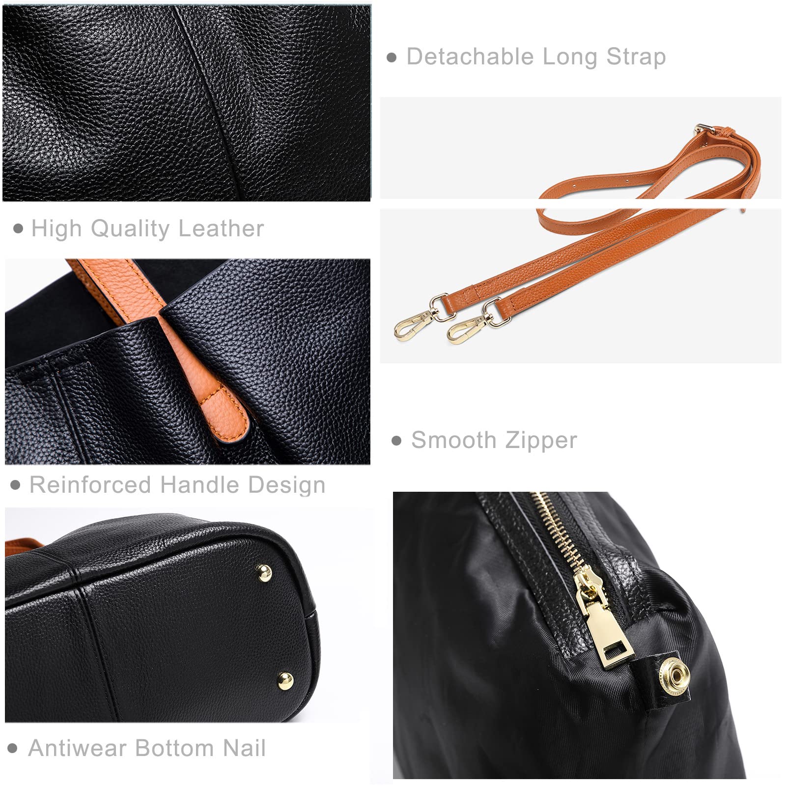 Women Leather Handbag Large Capacity Hobo Purse Shoulder Crossbody Bag Tote Satchel Bag, Black