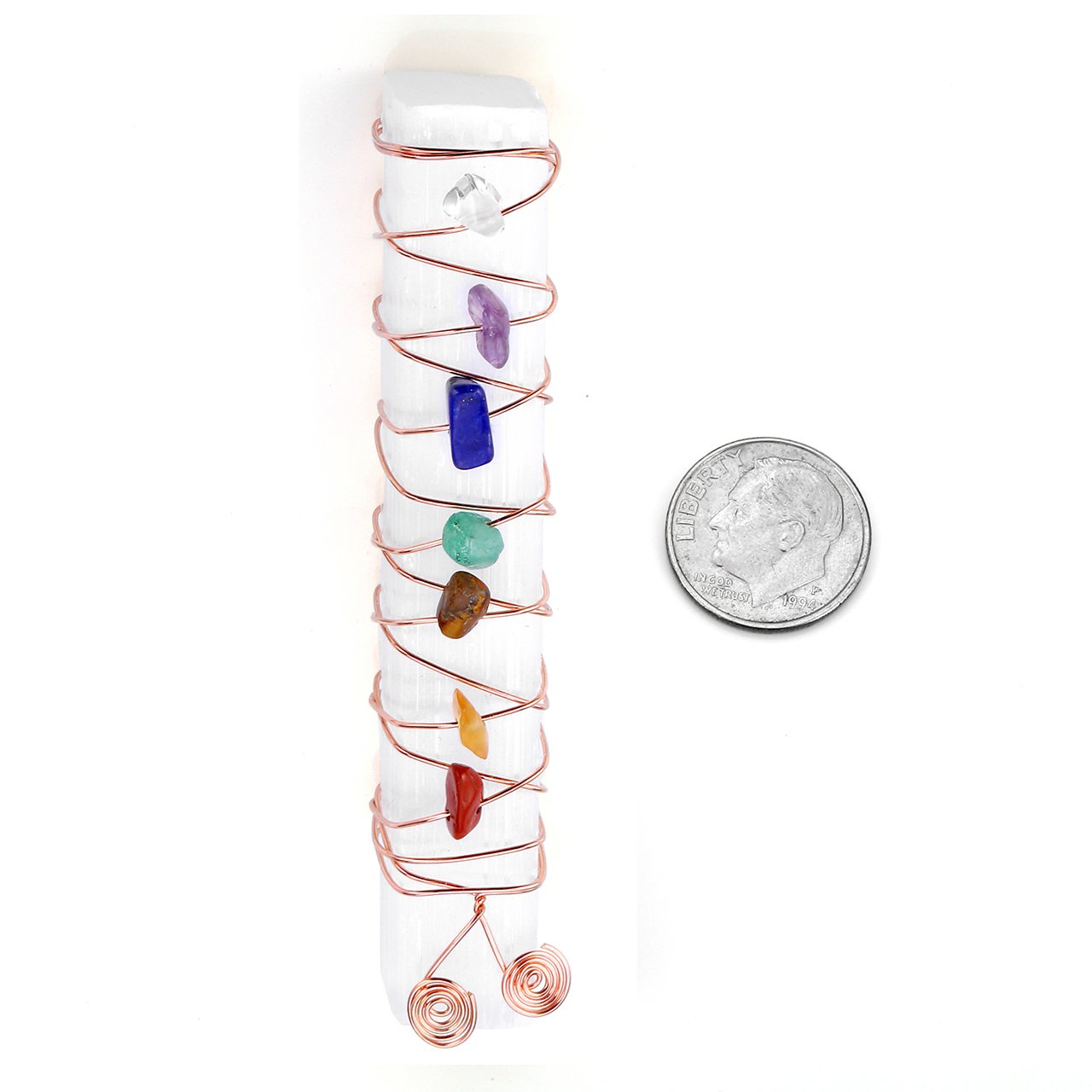 Top Plaza 7 Chakra Reiki Healing Crystal Copper Wire Wraped Raw Selenite Stick for Yoga Meditation Balancing(7 Chakra Chip Stone)