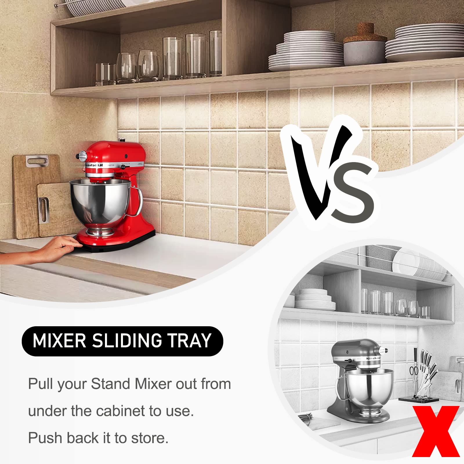 Upgrade Mixer Slider for KitchenAid Stand Mixer 4.5-5 Qt, Kitchen Appliance Sliding Tray Mixer Mover Mixer Mat with Smooth Rolling Wheels for Tilt-Head Stand Mixer, KitchenAid Artisan Tilt-Head Mixer