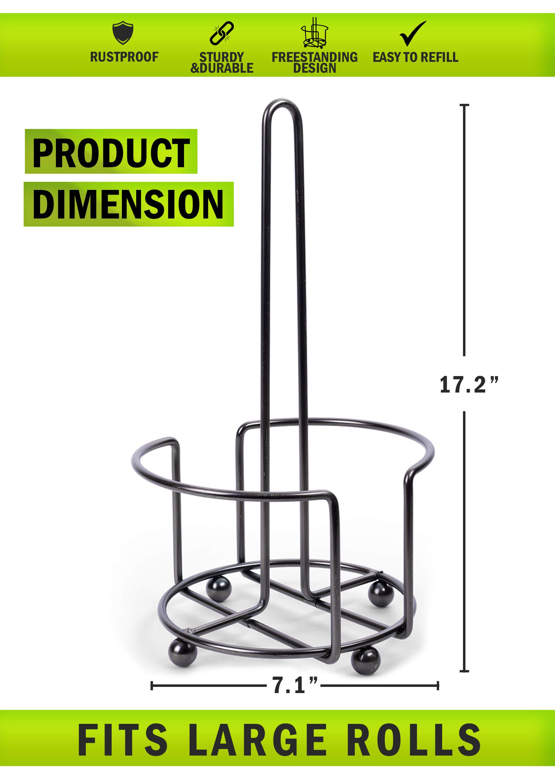 Totally Kitchen Paper Towel Holder | Simple Tear Standing Paper Towel Dispenser | Heavy Duty Metal Construction | Fits Rolls | Gun Metal