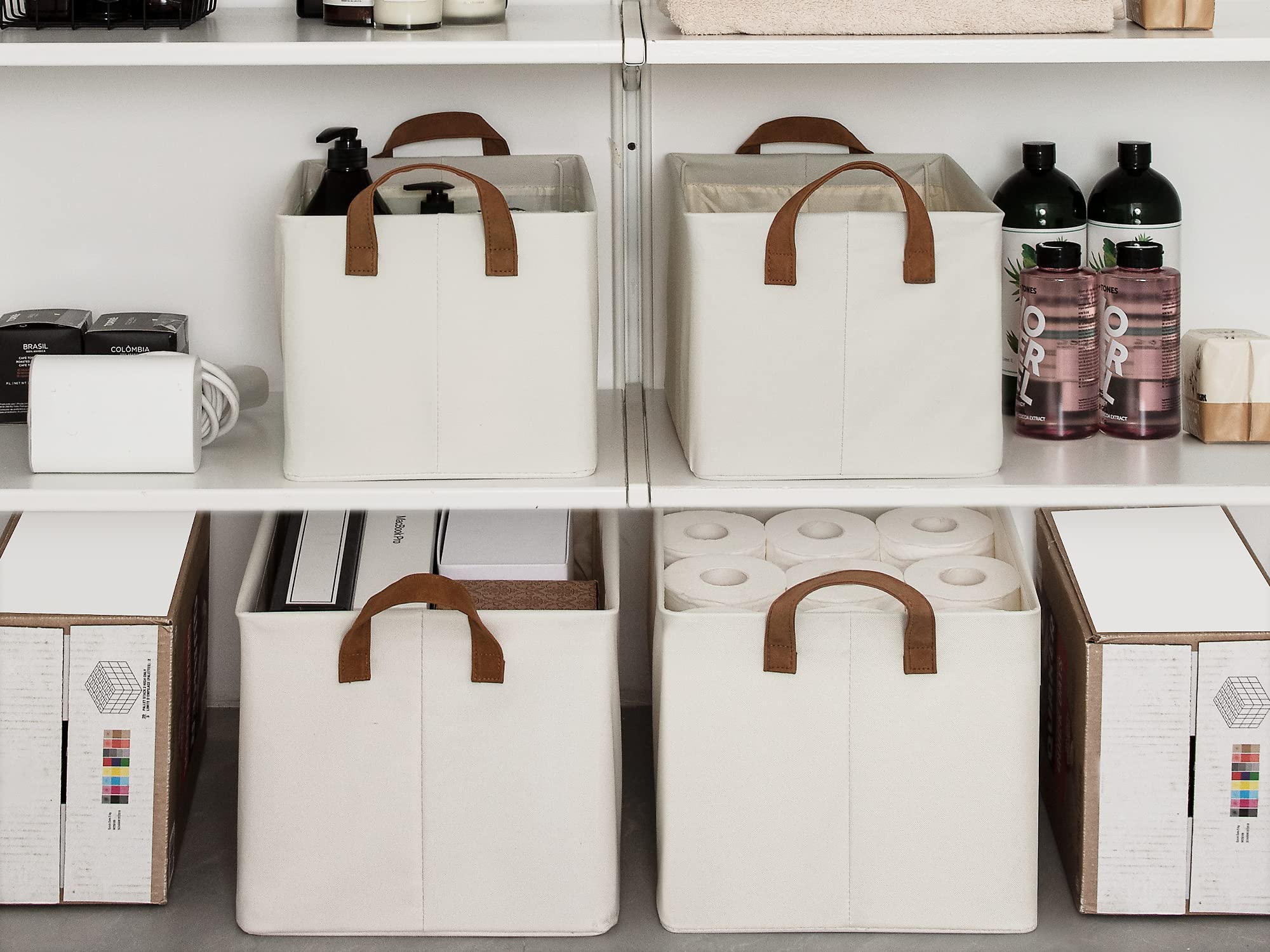 StorageWorks Storage Bins for Shelves and Fabric Storage Box with PU Handles