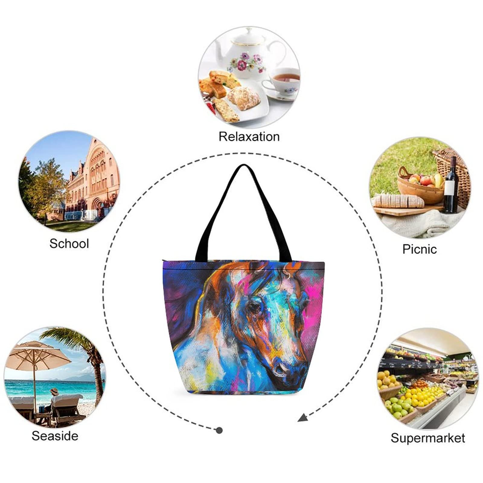 Wangsxing Handbag Women Watercolor Horse Shopping Tote Shoulder Bag