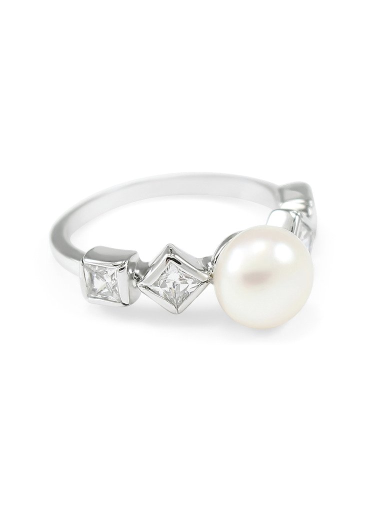 The Collegiate Standard Sterling Silver Pearl Ring with CZs