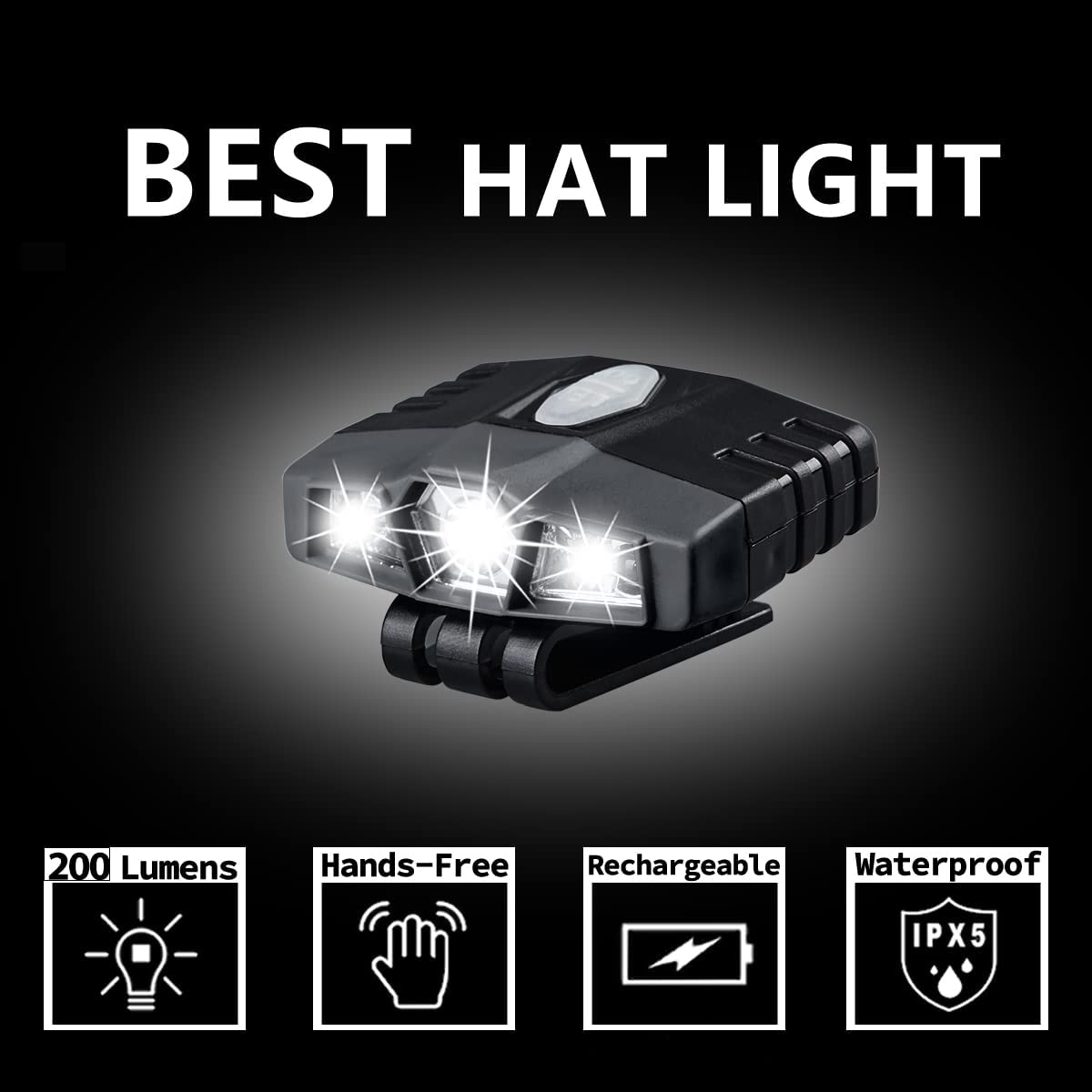Ultra Bright Hat Light - 200 Lumens CREE LED Clip on Baseball Cap Light, Rechargeable Mini Hands Free Headlamps for Camping Running Fishing Working - IPX5 Waterproof - 2023 Upgraded