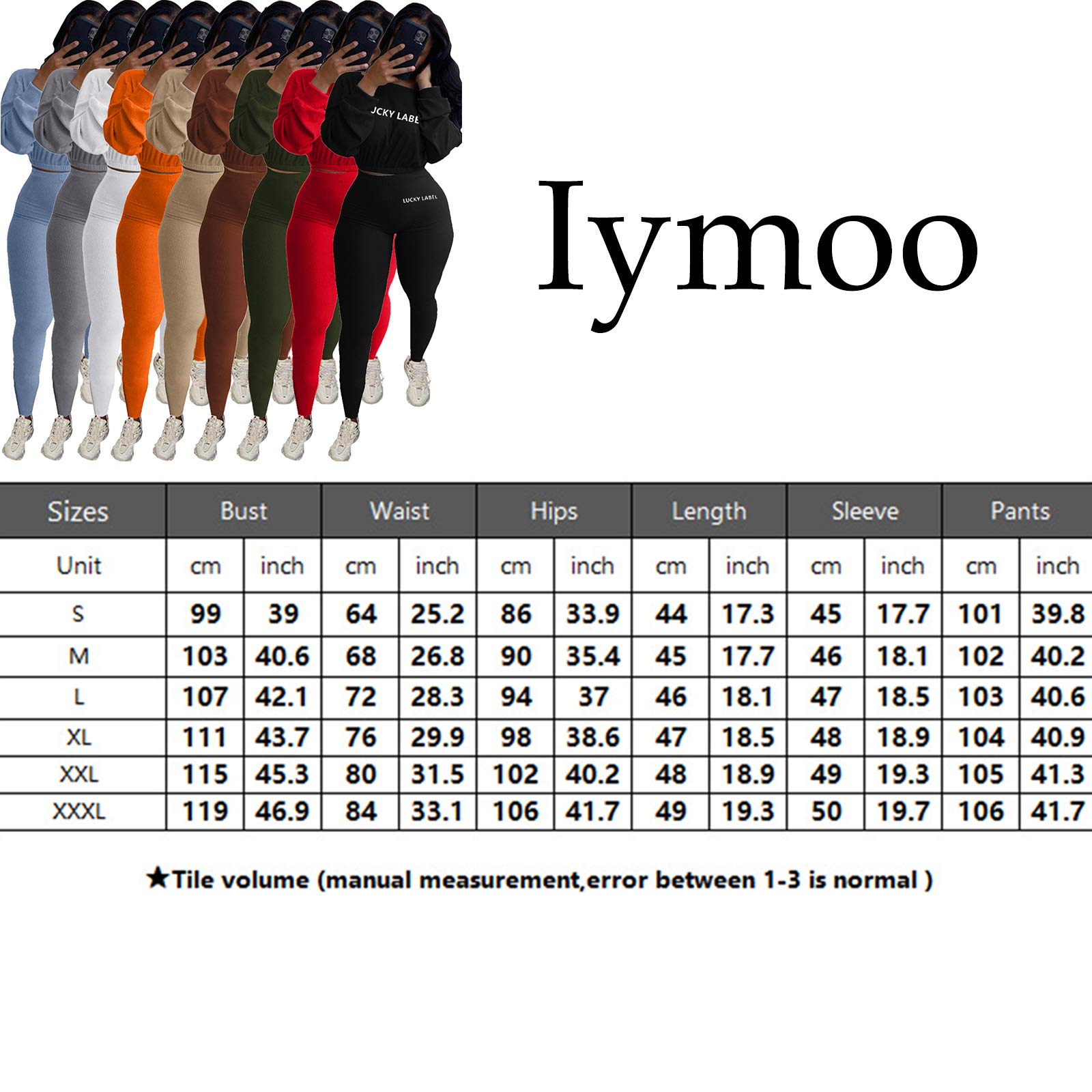 Women 2 Piece Outfits Sweatsuit Set Ribbed Long Sleeve Crop Top Bodycon Pants Tracksuit Jogger Set Black L