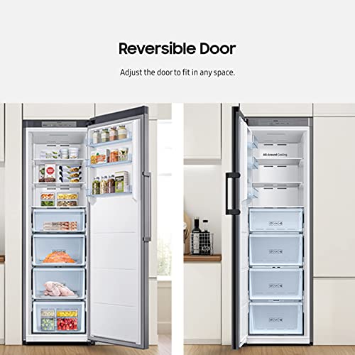 SAMSUNG 11.4 Cu Ft BESPOKE Flex Column Compact Refrigerator w/ Freezer, Flexible Slim Design for Small Spaces, Even Cooling, Reversible Door, Energy Star Certified, RZ11T747441/AA, Navy Glass