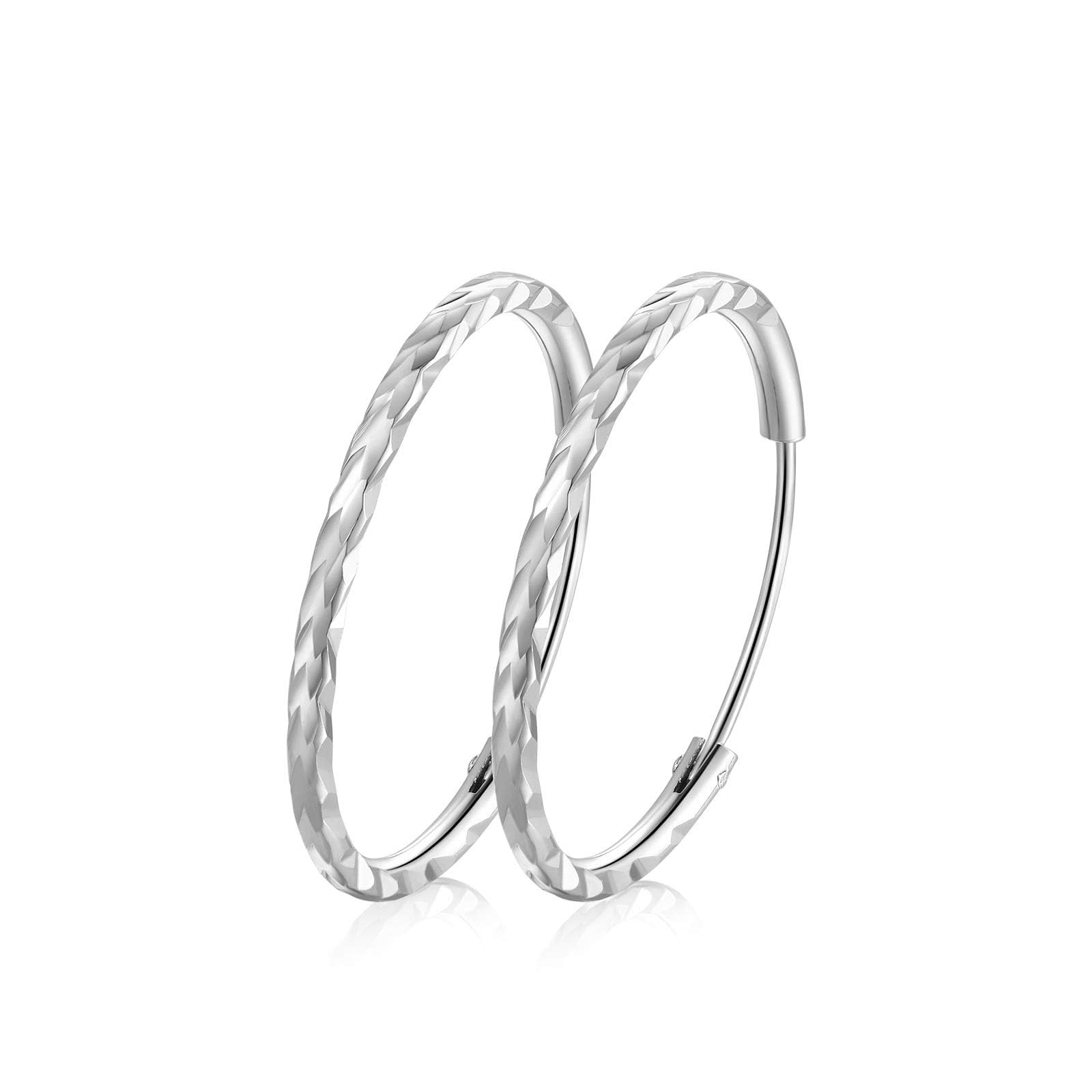 T400 925 Sterling Silver Hoops 2mm Diamond Cut Round Circle Lightweight Large Hoop Earrings 65 mm Gift for Women