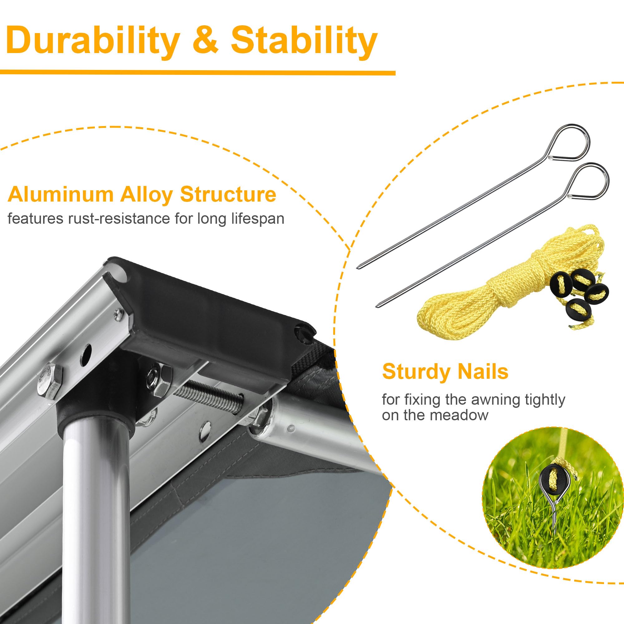 Yescom 8.2x8.2Ft Car Side Awning SUV Truck Vehicle Canopy UV50+ Rooftop Pull Out Tent Shade Shelter for Outdoor Camping