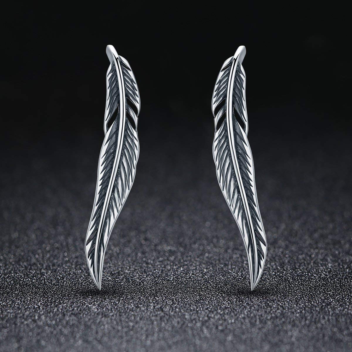SLUYNZ 925 Sterling Silver Feather Crawler Earrings for Women Climber Earrings Cuff Earrings Wrap (A-Silver)