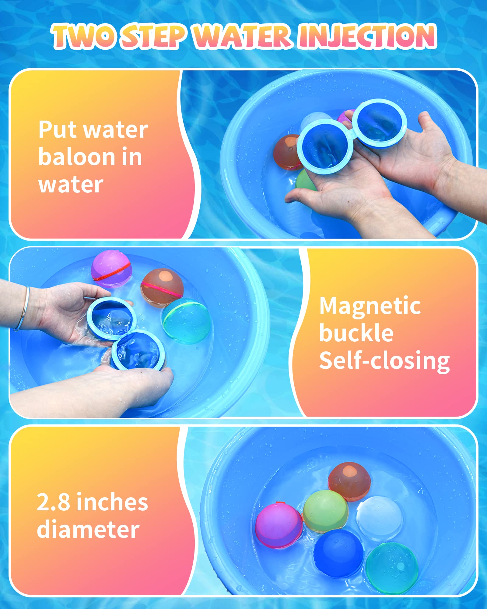 SOPPYCID Tonoviviy Reusable Magnetic Water Balloons,Refillable Water Balloons for Kids and Adults(4pcs)