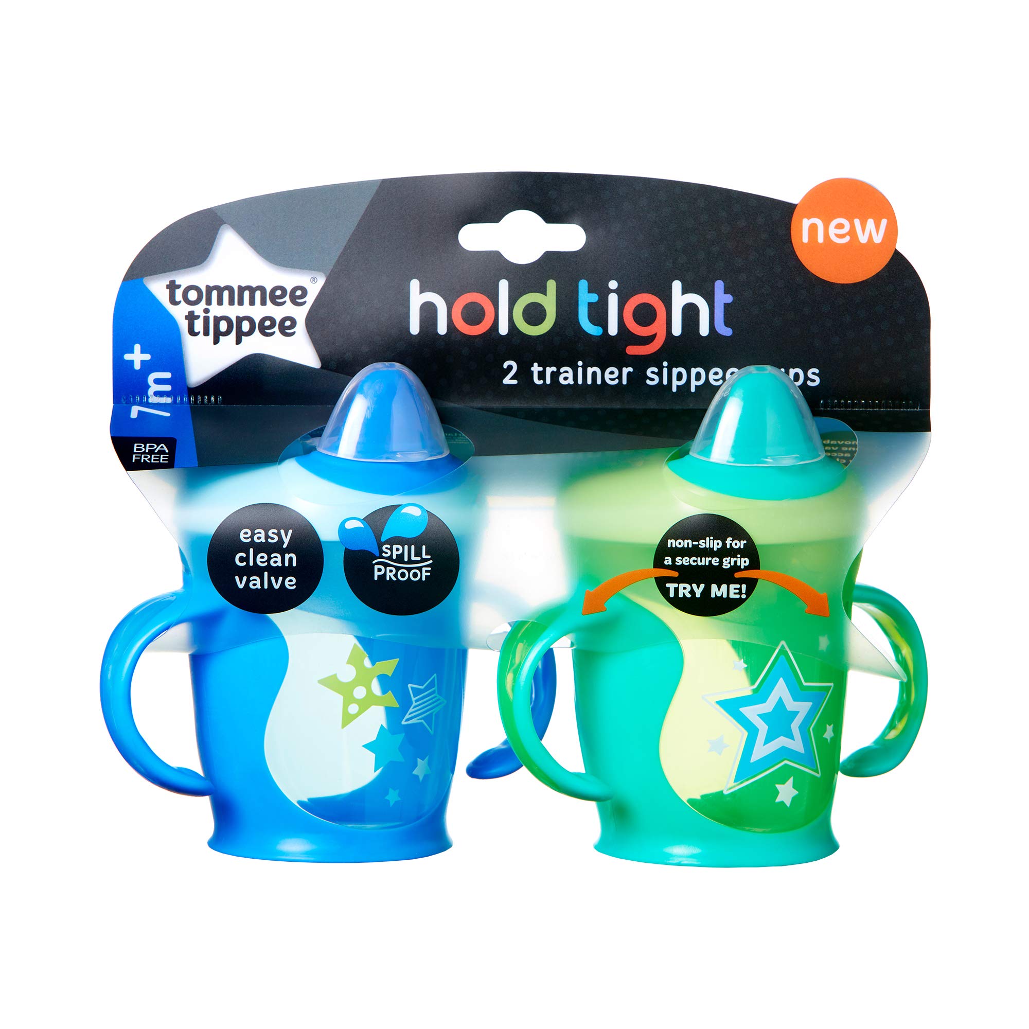 Tommee Tippee Hold Tight Trainer Sippy Cup, 7+ Months β 2 Count (Colors & Designs Vary)