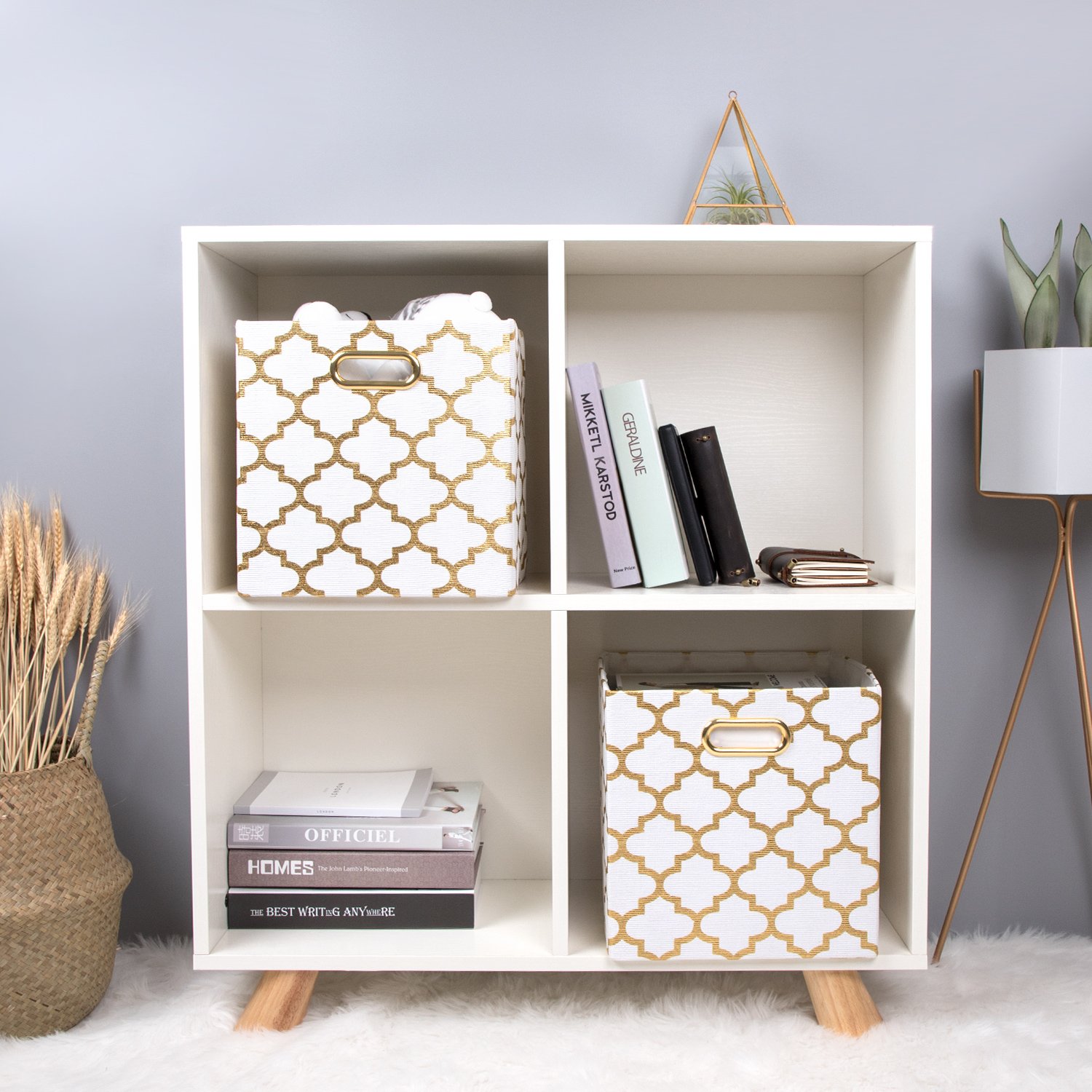 Storage Cubes,11×11 Collapsible Fabric Storage Bins Boxes Baskets - Set of 4, Grey Lantern Patterned