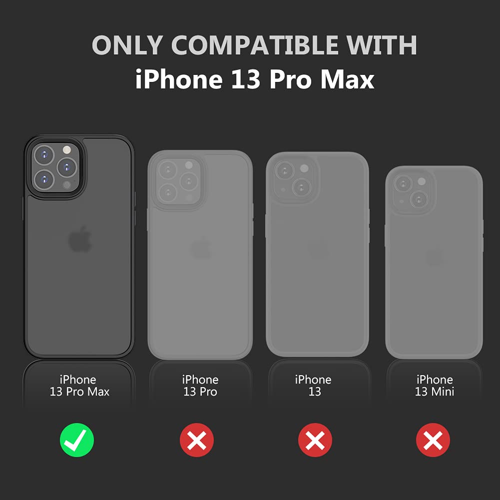 yootech Shockproof Compatible with iPhone 13 Pro Max Case 6.7 inch DIY Button Colors, Translucent Matte Hard PC Back & Soft Silicone Edges Slim Phone Case (Black)