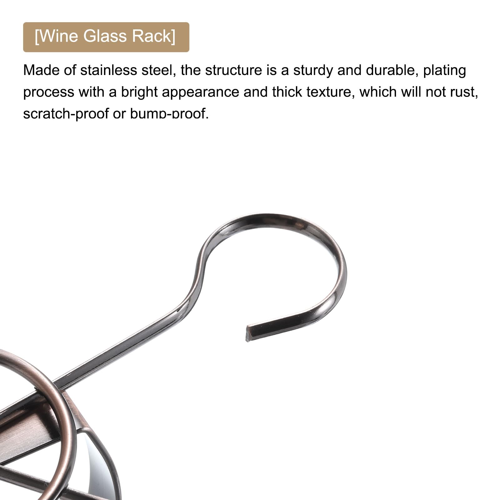 uxcell Countertop Wine Glass Holder, Freestanding Wine Glass Rack with 6 Hooks, Metal Stemware Holder Stand for Bar, Kitchen Home Storage (Bronze 235x335mm)