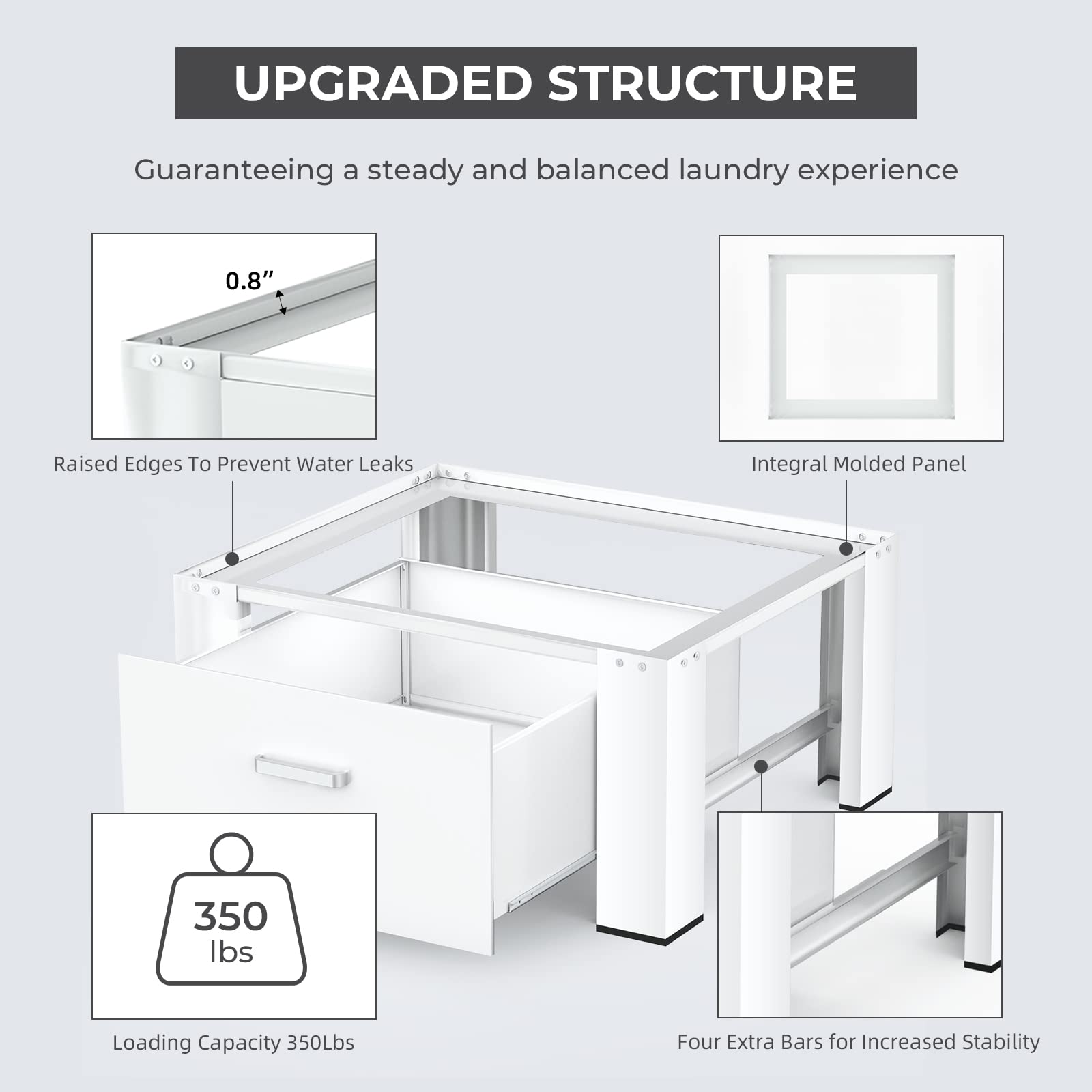 Washer Dryer Pedestals with Drawer - 29" Laundry Pedestal for Washer and Dryer, Steel Washing Machine Stand Raiser, 14.3 Inches Height Elevation
