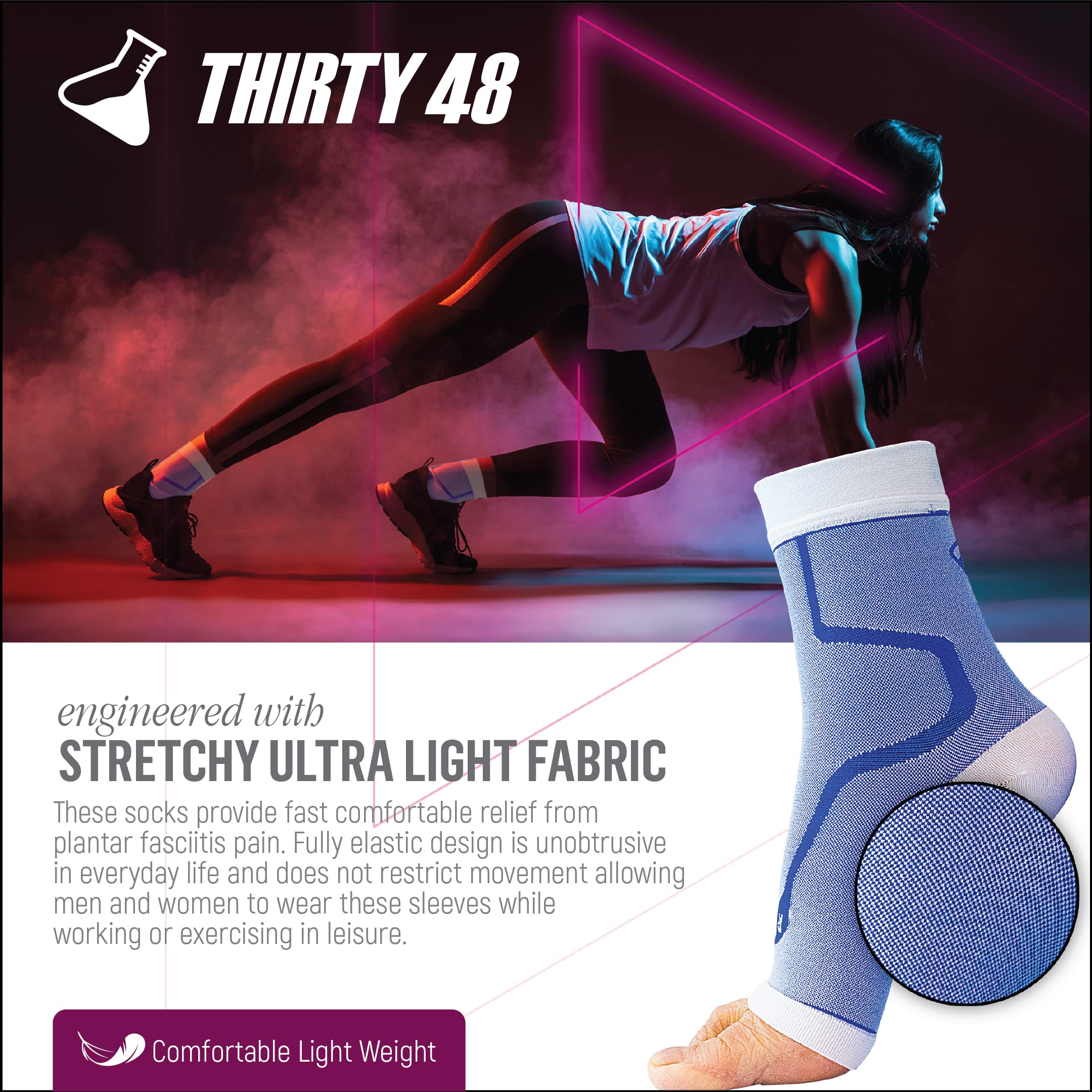 Thirty48 Plantar Fasciitis Socks, 20-30 mmHg Foot Compression Sleeves for Ankle/Heel Support, Increase Blood Circulation, Relieve Arch Pain, Reduce Foot Swelling (Black & Pink (2 Pairs), Large)