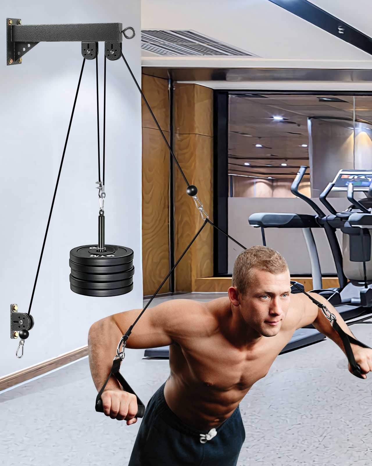 Weight Cable Pulley System Gym, DIY Home Gym Fitness Pulley Cable Machine Attachment System, Upgrade Lat Pull Down Cable Pully Attachments for Biceps Curl, Tricep, Back, Forearm, Shoulder Workouts