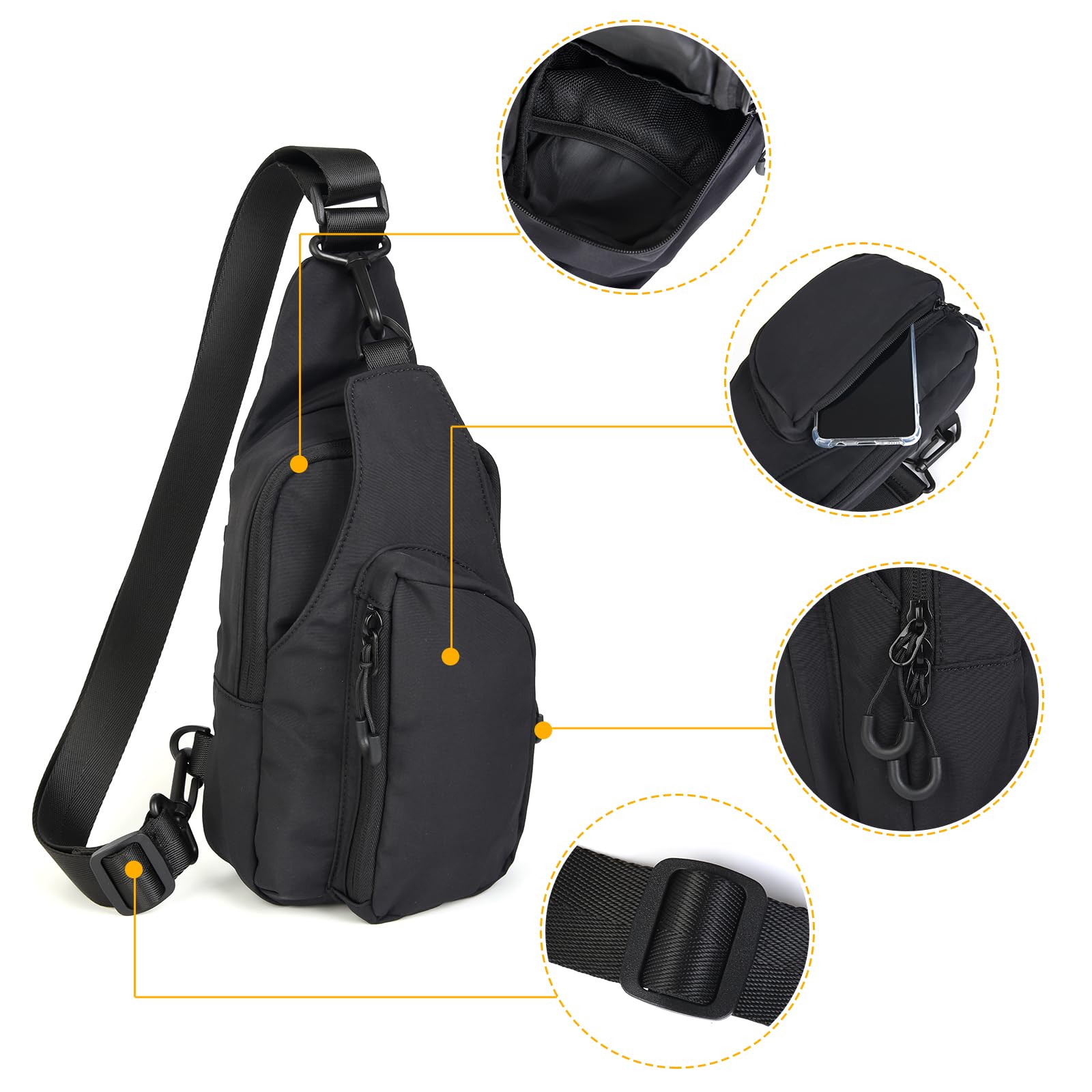 Valleycomfy Women Crossbody Backpack Sling Bag, Small Chest Bag Daypack Fanny Pack Cross Body Bag for Hiking Traveling Outdoors (Black)