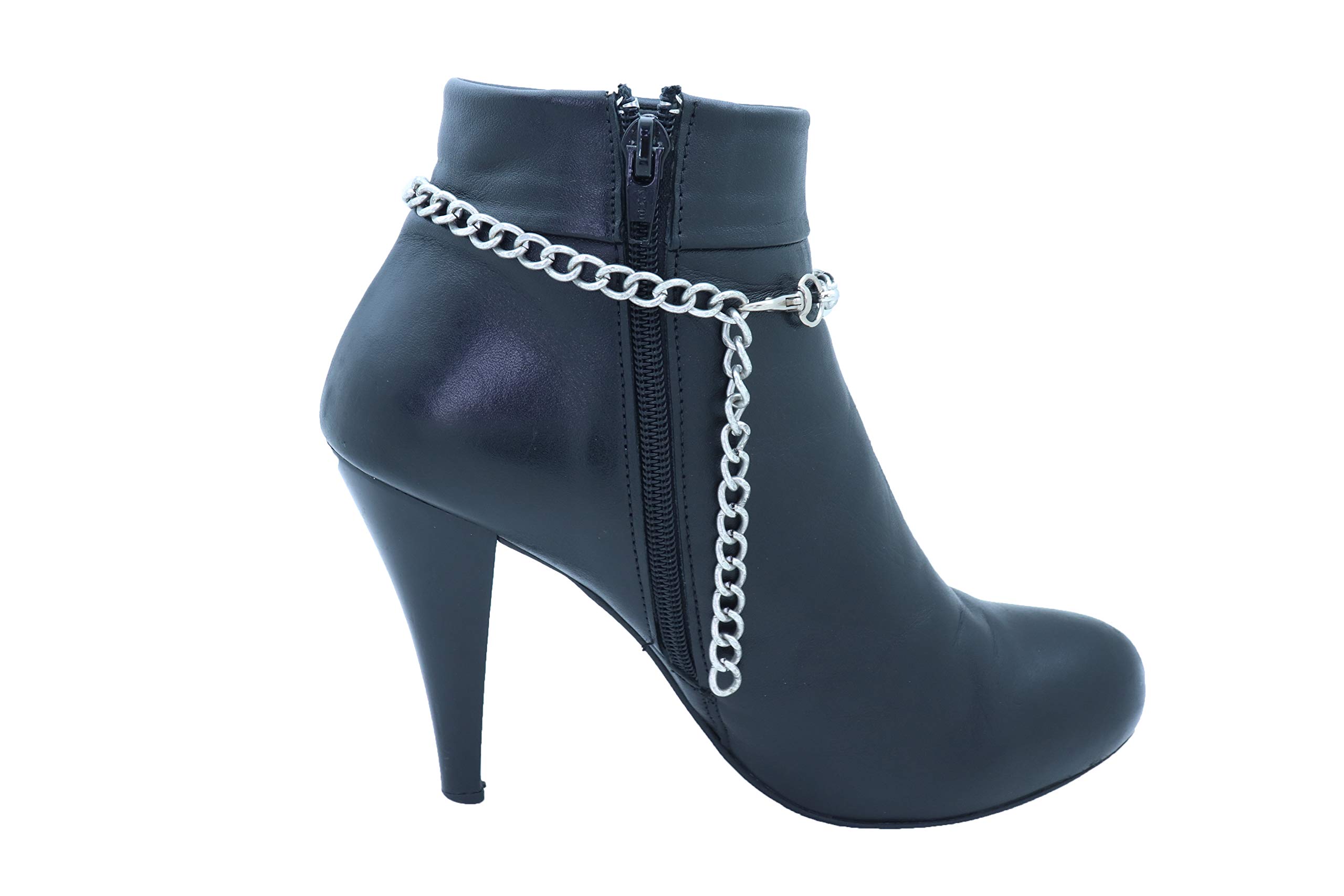 TFJ Women Western Fashion Jewelry Boot Bracelet Silver Metal Chain Shoe Native Style Feather Charm Turquoise Blue