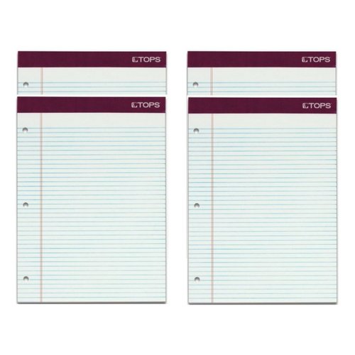 TOPS Double Docket Gold Writing Tablet, 8-1/2 x 11-3/4 Inches, Perforated, 3-Hole Punched, White, Narrow Rule, 100 Sheets per Pad, 2 Pads per Pack (99706) (2 Pack)