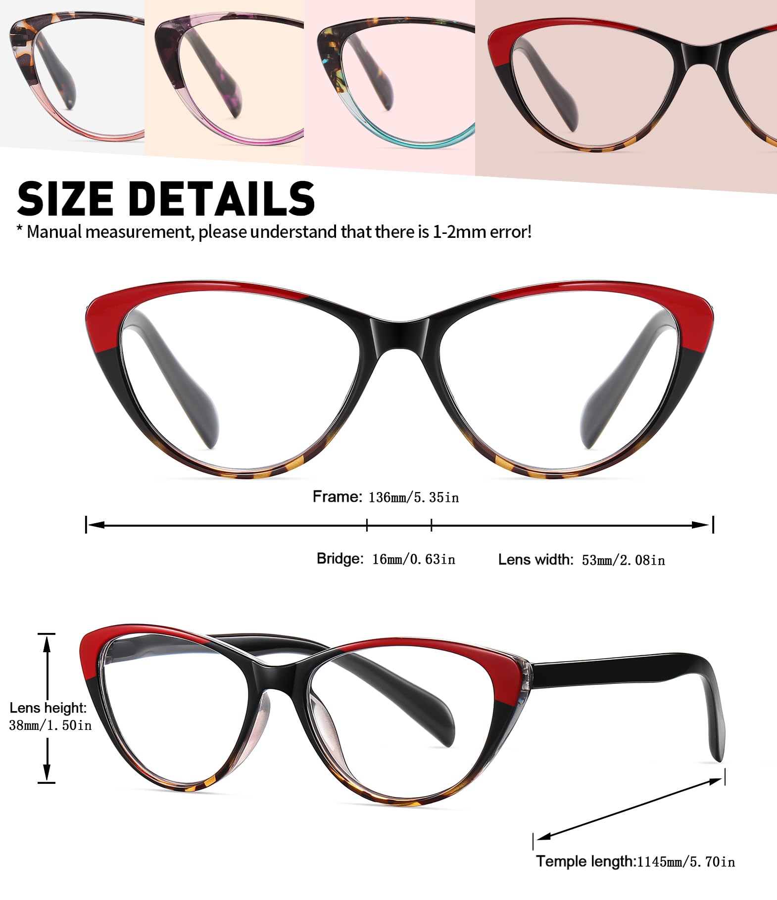 SOCTICK Cat Eye Reading Glasses for Women Blue Light Blocking,Readers for Women 2.5 with Comfort Spring Hinges,Fashion Designer Ladies Eyeglasses(4 pack)
