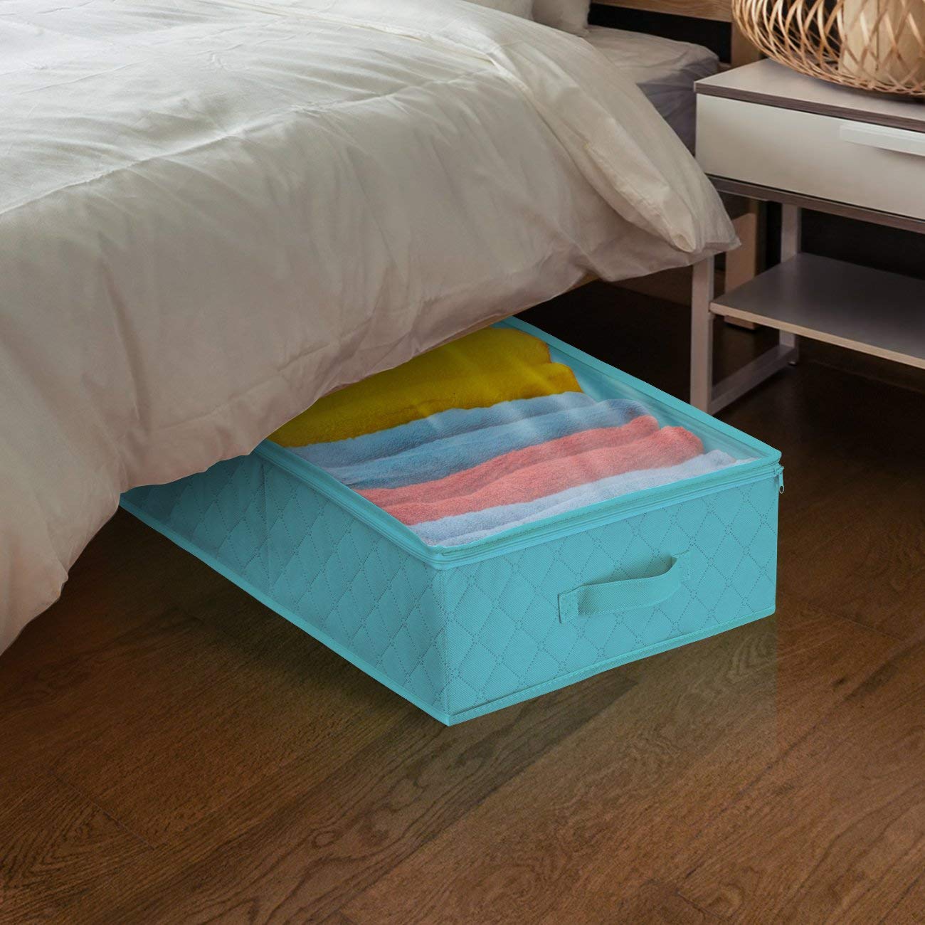 Sorbus Foldable Storage Bag Organizers, Large Clear Window & Carry Handles, Great for Clothes, Blankets, Closets, Bedrooms, and More (6-Pack, Aqua)