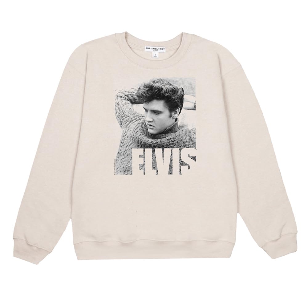 Suburban Riot Elvis Presley Official Relaxing Willow Women's Long Sleeve Fleece Sweatshirt (Small) Cream