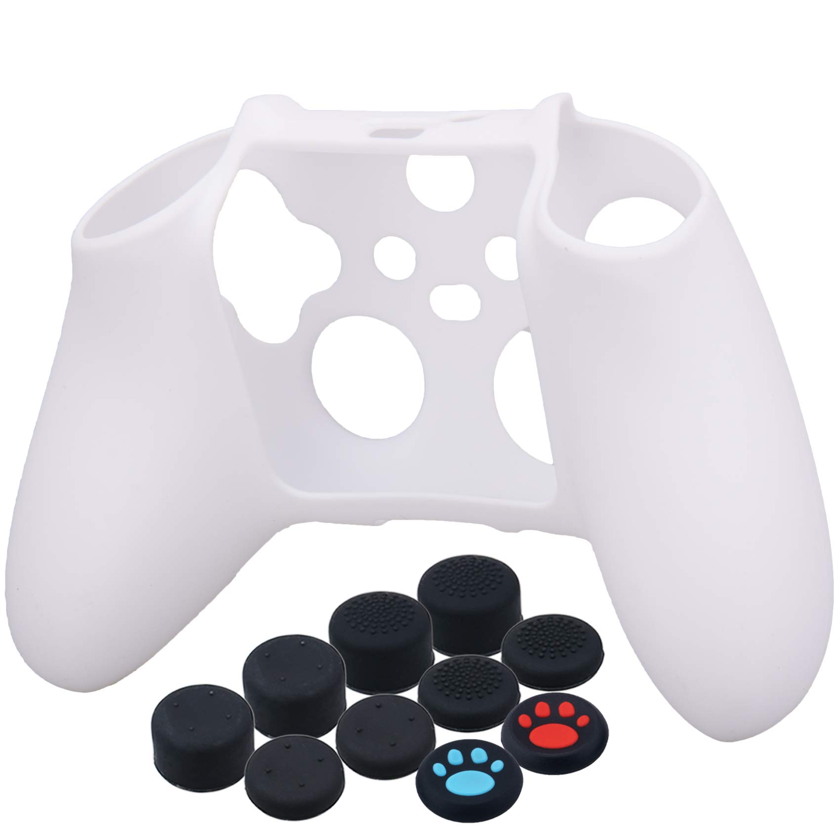 YoRHa Silicone Thickened Cover Skin Case for Xbox Series X/S Controller x 1(White) with Thumb Grips x 10