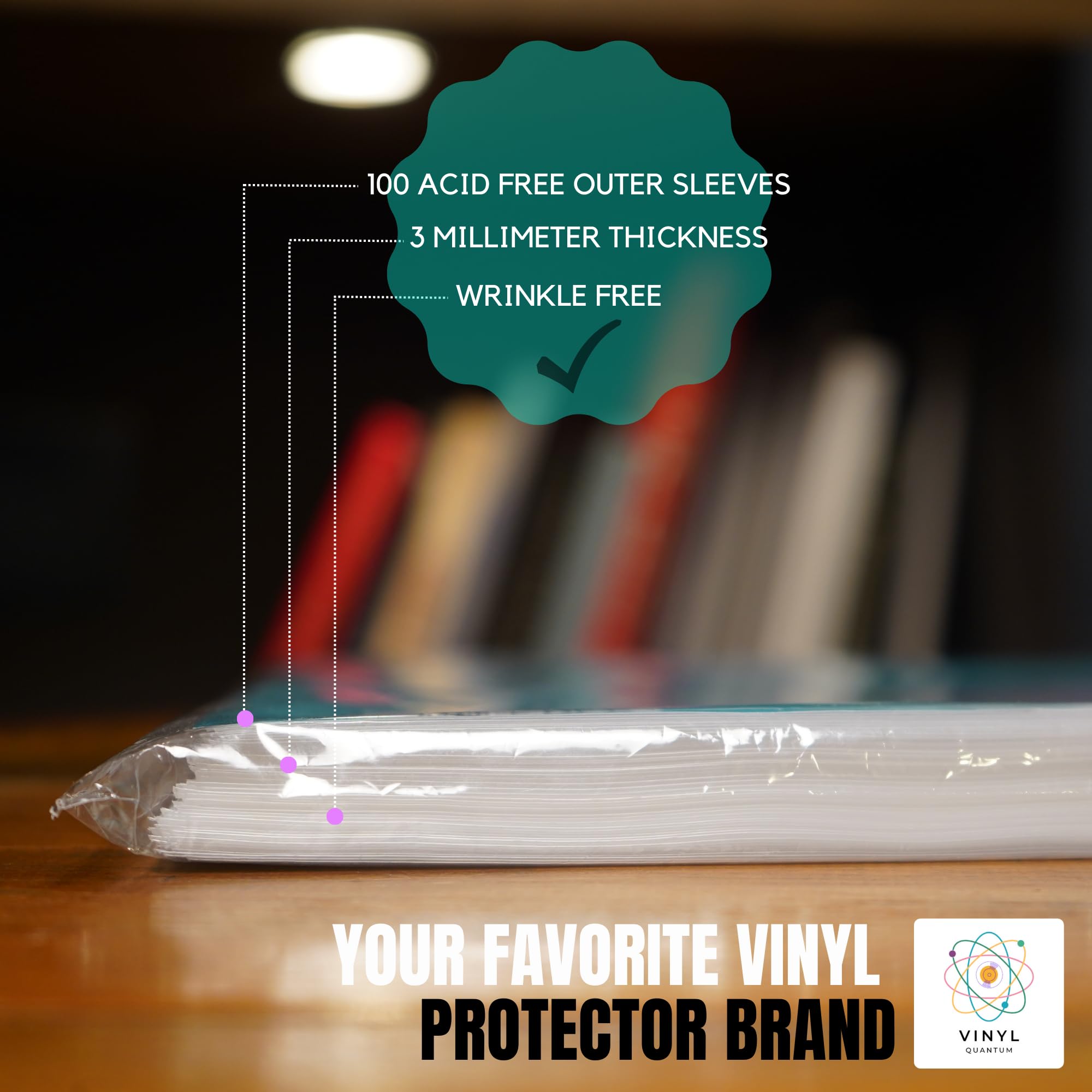 Vinyl Quantum 100 Pieces 12.79" x 12.79" Record Outer Sleeves Acid Free 3 Millimeter Thick Clear & Wrinkle Free
