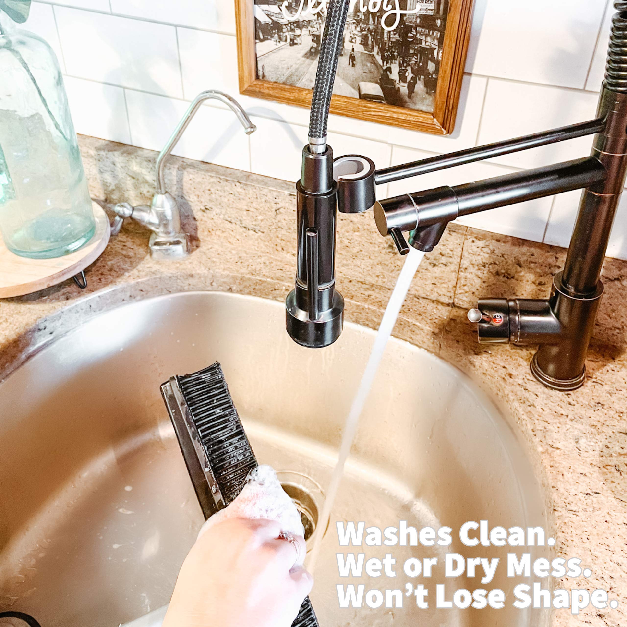 UNIVERSAL BROOM - Innovative Silicone Rubber Broom & Squeegee - Washable Broom for Pet Hair, Dirt & Spills - Carpet Rake to Fluff Carpet, Cleans Wood, Tile and Windows - Soft Rubber Bristles