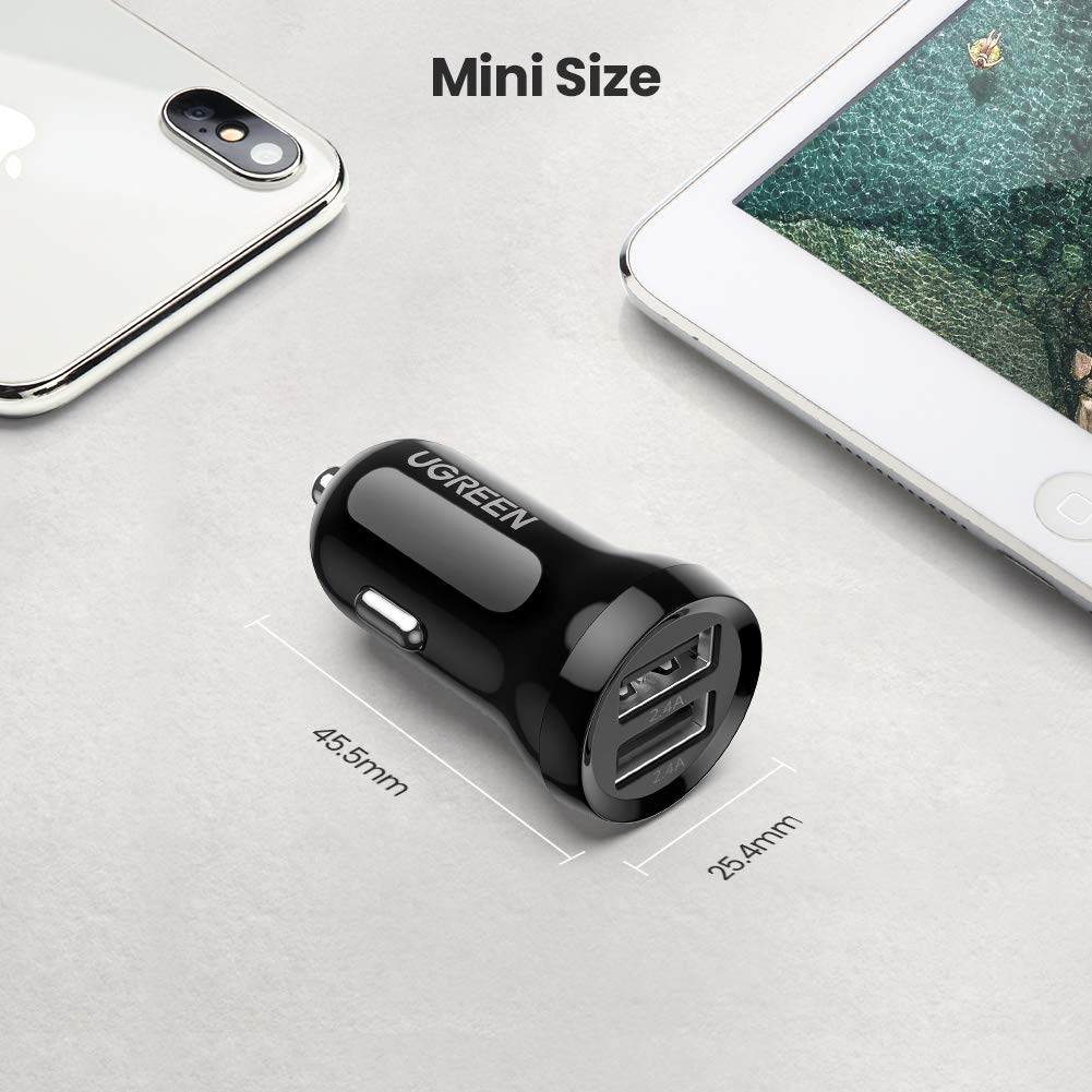 UGREEN Car Charger Adapter 4.8A- 12V USB Car Charger, Cigarette Lighter Adapter Mini Car Phone Charger Compatible with iPhone 14/13/12/11/X/iPad Pro/Air/Mini, Galaxy S22/S21/S10/Note 20, Pixel 5/5a/4