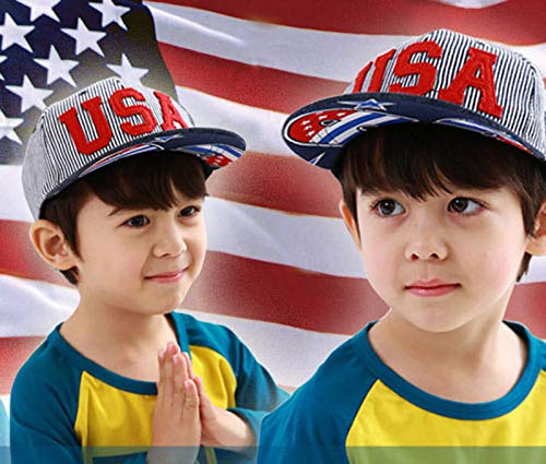 Toddler-Striped-Baseball-Hat American-Flag Snapback Hat Boys Cotton Sun Hat (Blue, 2-6Years)