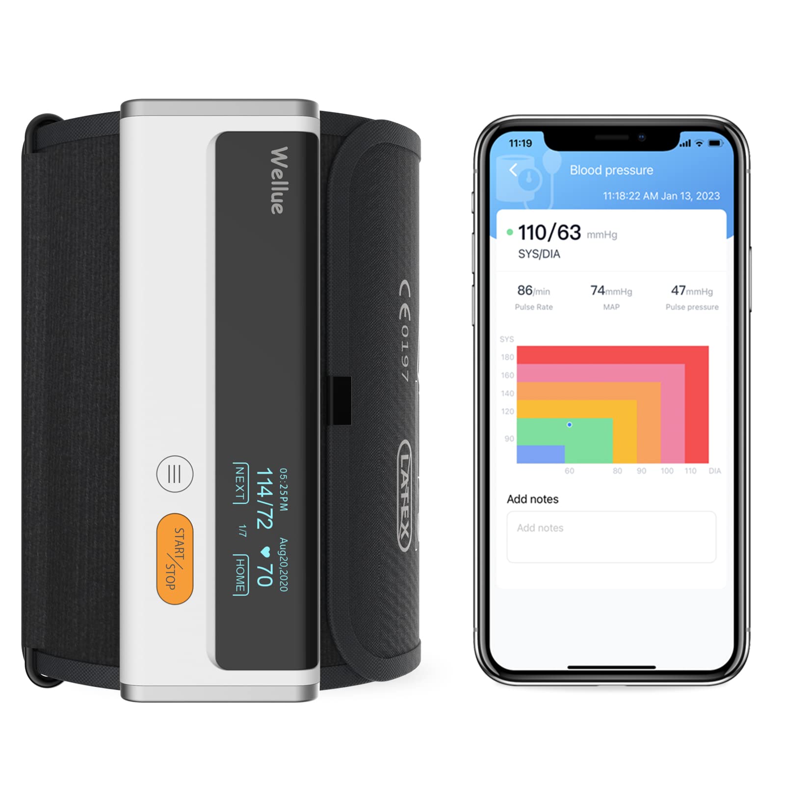 Wellue Blood Pressure Monitor, Upper Arm Cuff BP Machine, Built-in Bluetooth with Free App for iOS & Android