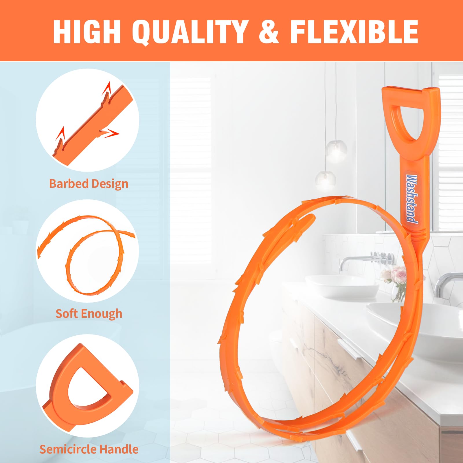 reliahom 10 Pack 27inch Long Drain Clog Remover, Drain Snake Clog Remover Tool Drain Cleaner Hair Clog Remover Sink Snake Drain Hair Catcher for Shower Kitchen Sink Bathroom Tub Sewer