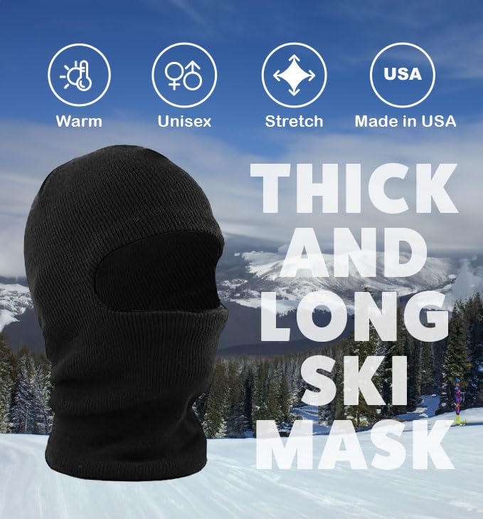 The Hat Depot Made in USA Unisex Ski Mask Winter Hat (Black)