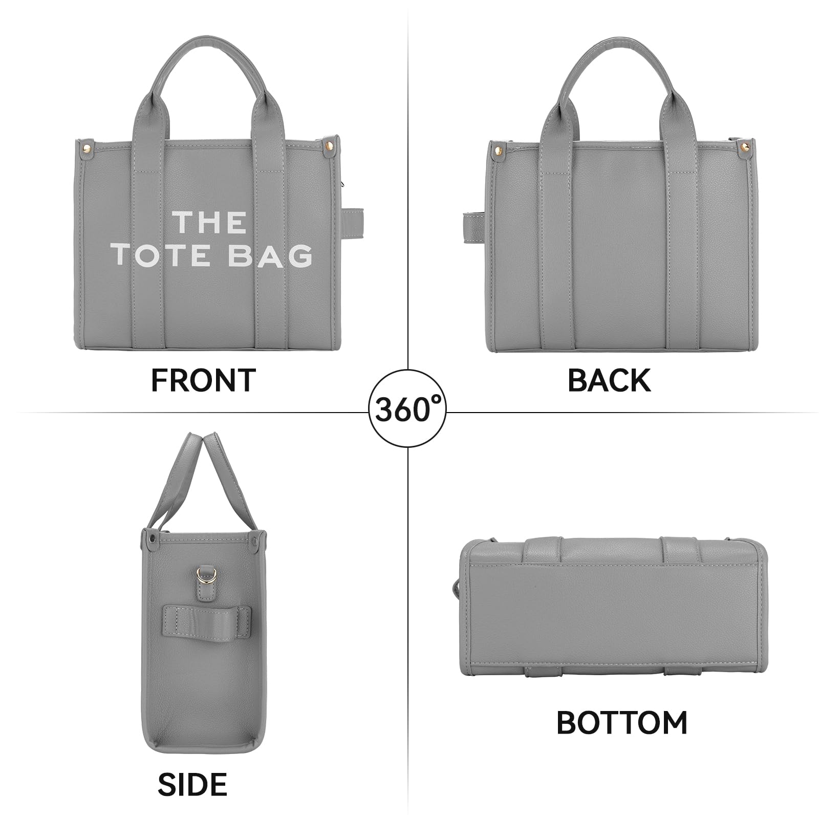 Tote Bag for Women, The Tote Bag with Zipper, Trendy Personalized Oversized Medium PU Leather Tote Bag Top-Handle Shoulder Crossbody Bags.(Medium-Grey)