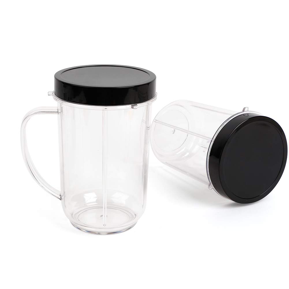 UHAPEER 16OZ Replacement Cups for Magic Bullet, 6Pcs/Set Parts Compatible with 250W Magic Bullet Blender MB1001, Include 16oz Mug Cups with Handle, Stay Fresh Lids, Colored Lips Rings