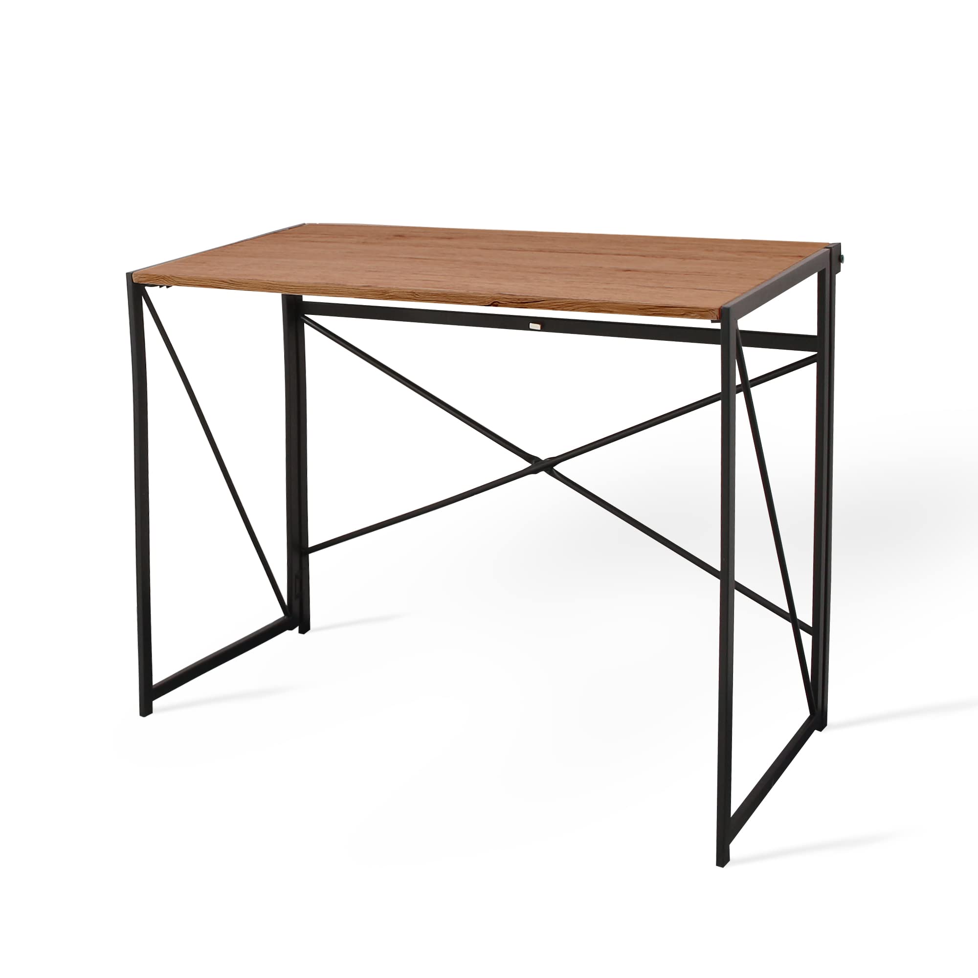 Todeco Folding Computer Desk, Home Office Desks 37" Writing Study Desk Modern Minimalist Industrial Work Table Laptop Desk for Bedroom, Living Room, Brown