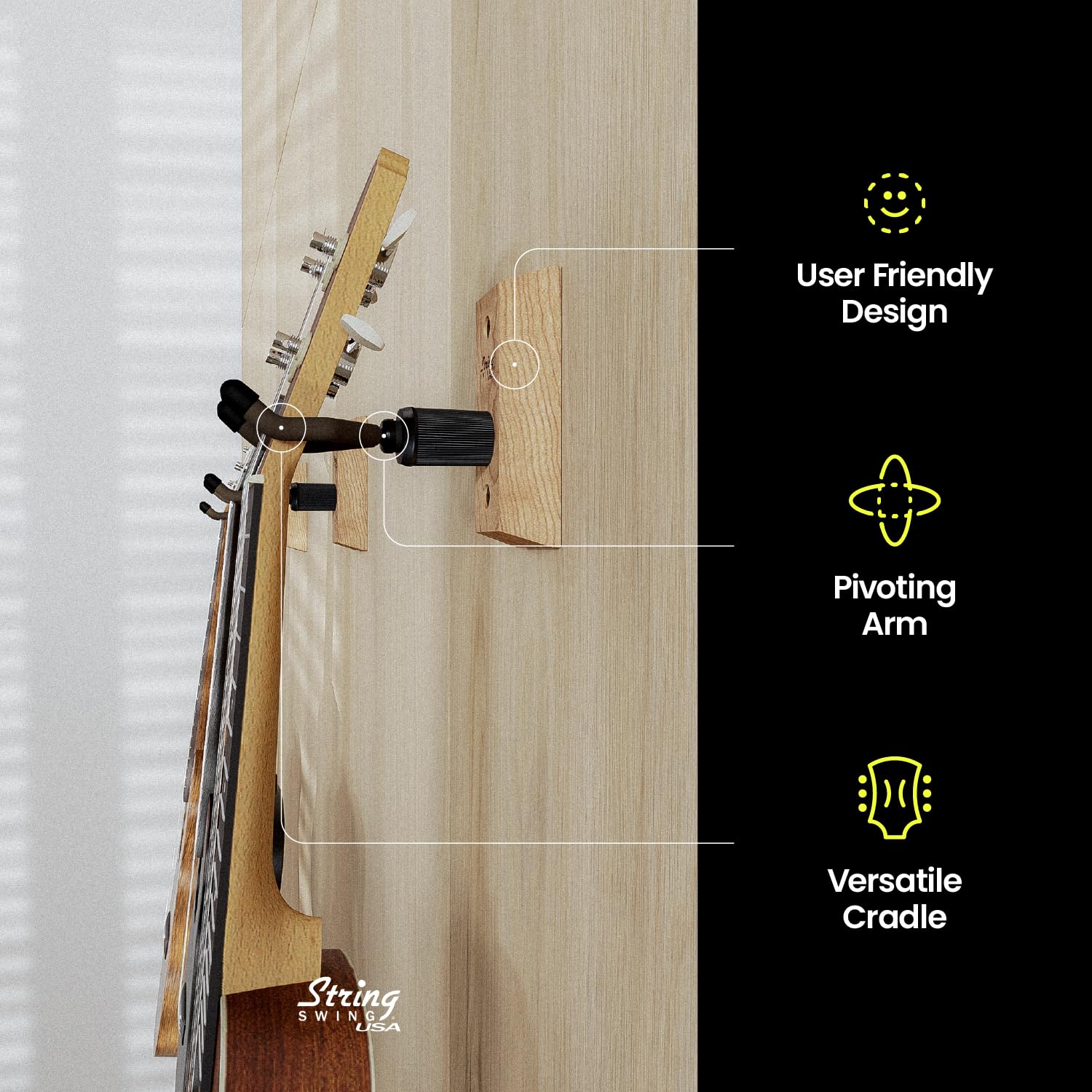 String Swing Ukulele Wall Mount Stand for Mandolin Uke Concert Pineapple Soprano Tenor and Baritone Compatible Case Alternative Kit for Home or Studio β Cherry Hardwood