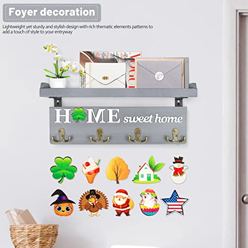Toosci Key and Mail Holder for Wall, Mail Organizer and Key Holder with Tray, Wall Key Rack with 4 Dual Key Holder, Solid Wood Key Holder for Country Home Decor, for Entryway and Offices (Gray)